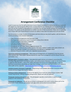 Fillable Online Arrangement Conference Checklist Fax Email Print ...