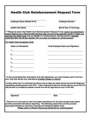 Fillable Online Health Club Reimbursement Request Form Fax Email Print ...
