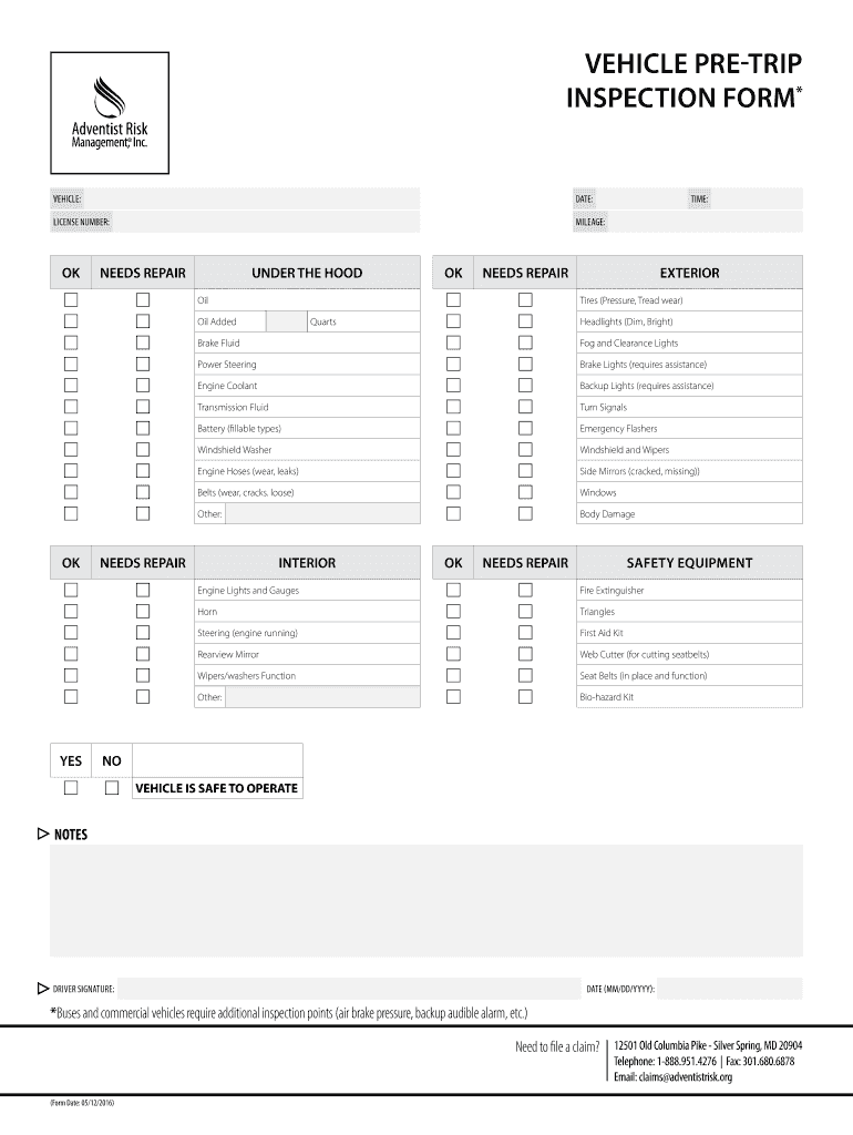 Fillable Online VEHICLE PRE-TRIP Fax Email Print - pdfFiller