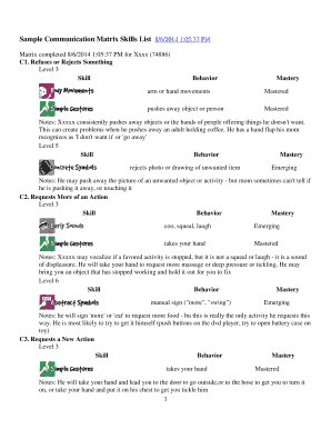 Fillable Online Sample Communication Matrix Skills List 8/6/2014 1:05: ...