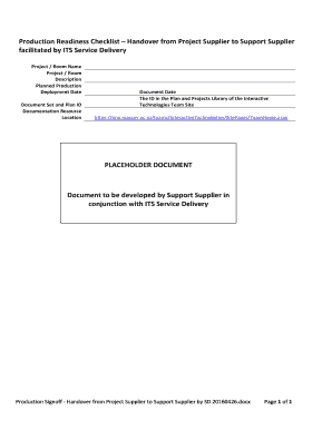 Fillable Online Production Readiness Checklist Handover from Project ...