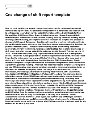 Fillable Online Cna change of shift report template Fax Email Print ...