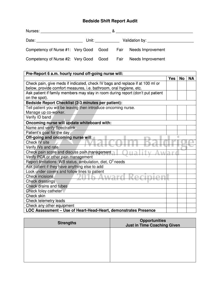 Fillable Online Bedside Shift Report Audit Fax Email Print - pdfFiller