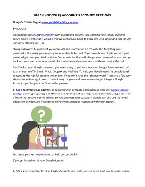 Fillable Online GMAIL (GOOGLE) ACCOUNT RECOVERY SETTINGS Fax Email ...