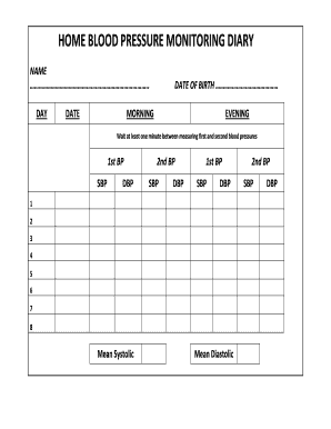Fillable Online HOME BLOOD PRESSURE MONITORING DIARY Fax Email Print ...