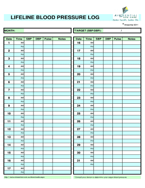 Fillable Online LIFELINE BLOOD PRESSURE LOG Fax Email Print - pdfFiller