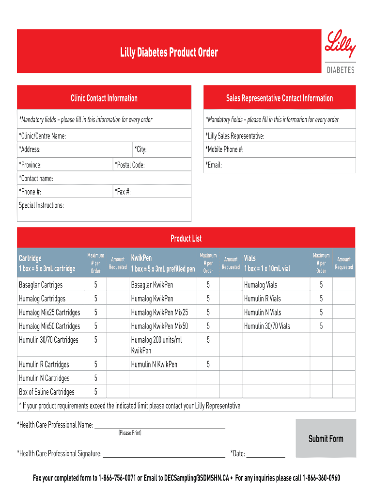Fillable Online Lilly Diabetes Product Order Fax Email Print - pdfFiller