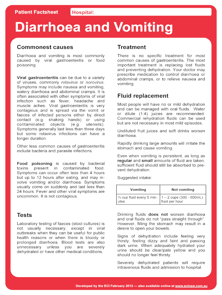 Fillable Online Diarrhoea and Vomiting Fax Email Print - pdfFiller