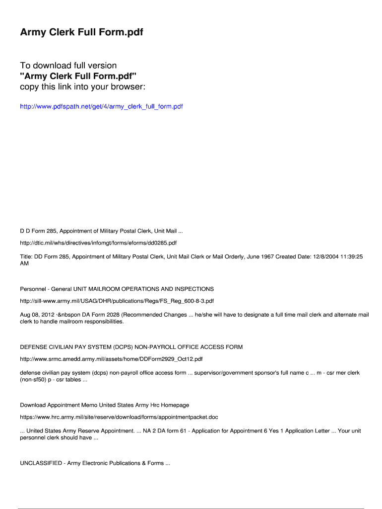 Fillable Online Army Clerk Full Form Fax Email Print - pdfFiller