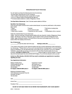 Fillable Online Miralax/Gatorade Prep for Colonoscopy Fax Email Print ...