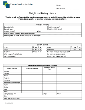 Fillable Online Weight and Dietary History Fax Email Print - pdfFiller
