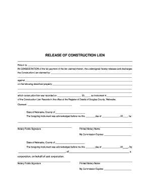 Fillable Online RELEASE OF CONSTRUCTION LIEN Fax Email Print - pdfFiller