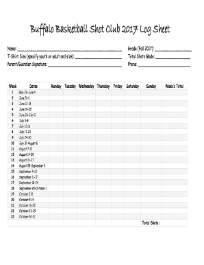 Fillable Online Buffalo Basketball Shot Club 2017 Log Sheet Fax Email ...