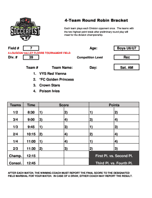 Fillable Online 4-Team Round Robin Bracket Fax Email Print - pdfFiller