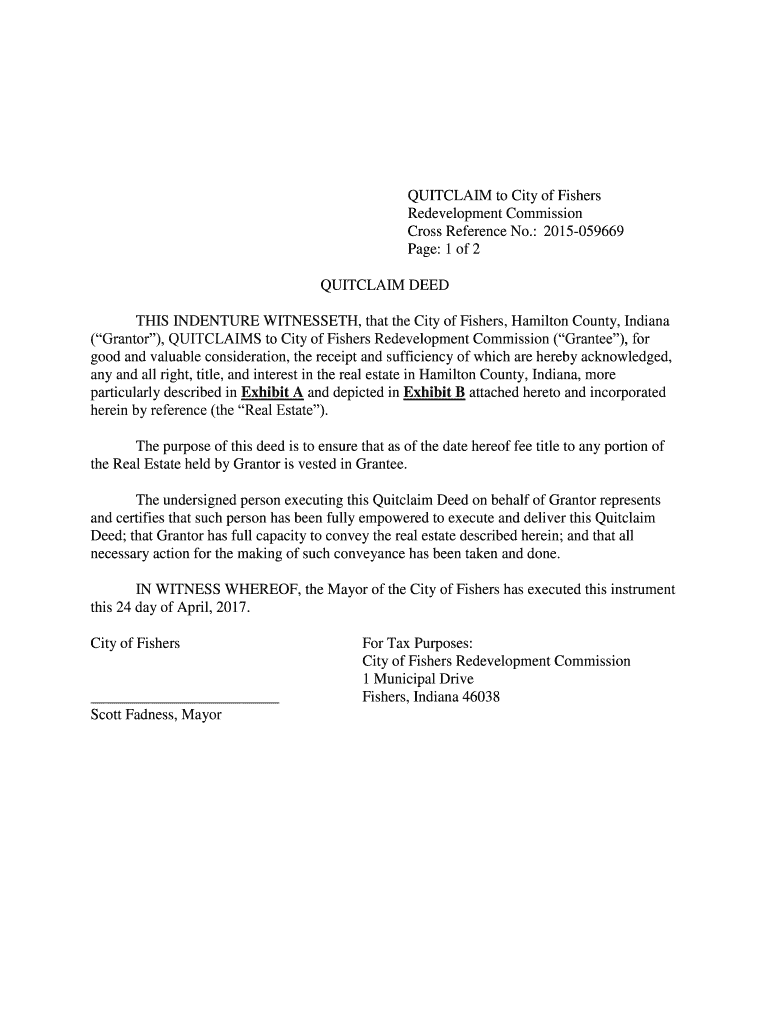 Fillable Online THIS INDENTURE WITNESSETH, that the City of Fishers ...