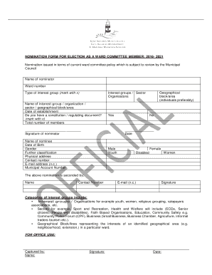 Fillable Online NOMINATION FORM FOR ELECTION AS A WARD COMMITTEE MEMBER ...