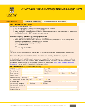 Fillable Online UNSW Under 18 Care Arrangement Application Form Fax ...