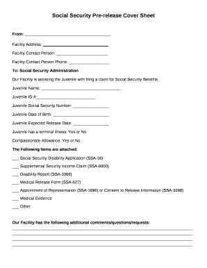 Social Security Pre-release Cover Sheet Doc Template | pdfFiller