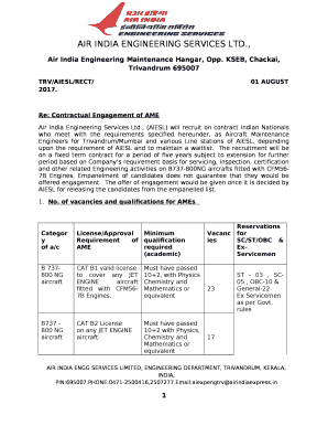 AIR INDIA ENGINEERING SERVICES LTD Doc Template | pdfFiller