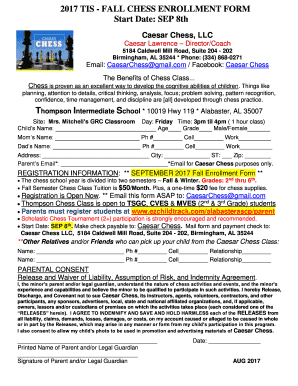 Fillable Online 2017 TIS - FALL CHESS ENROLLMENT FORM Fax Email Print ...