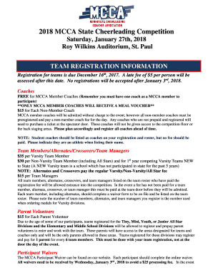 Fillable Online 2018 MCCA State Cheerleading Competition Fax Email ...