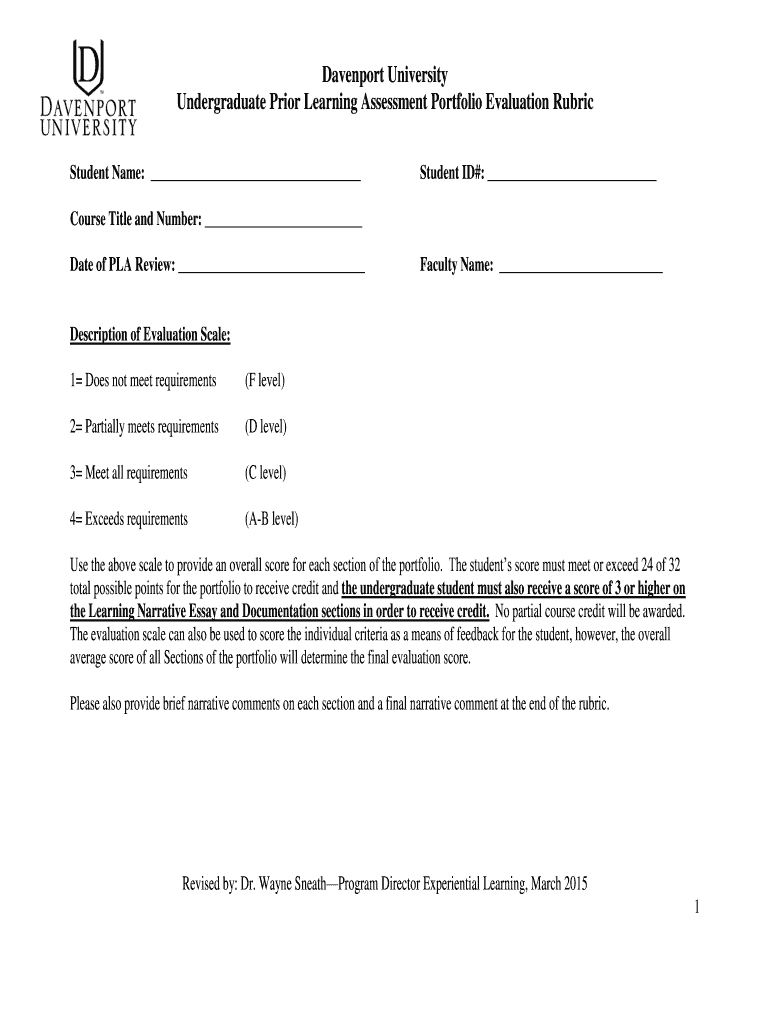 Fillable Online Undergraduate Prior Learning Assessment Portfolio ...