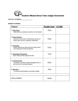 Fillable Online Southern Misses Dance Team Judges Scoresheet Fax Email ...