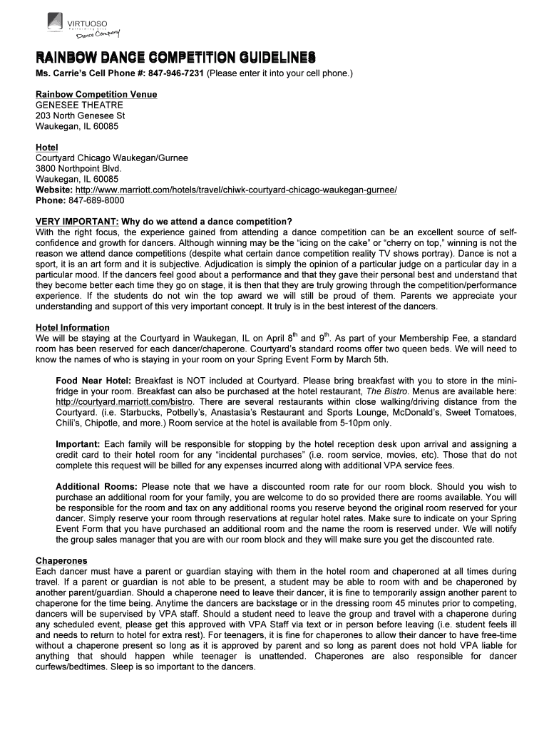Fillable Online RAINBOW DANCE COMPETITION GUIDELINES Fax Email Print ...