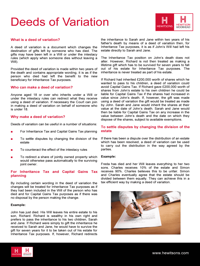 Fillable Online A deed of variation is a document which changes the Fax ...
