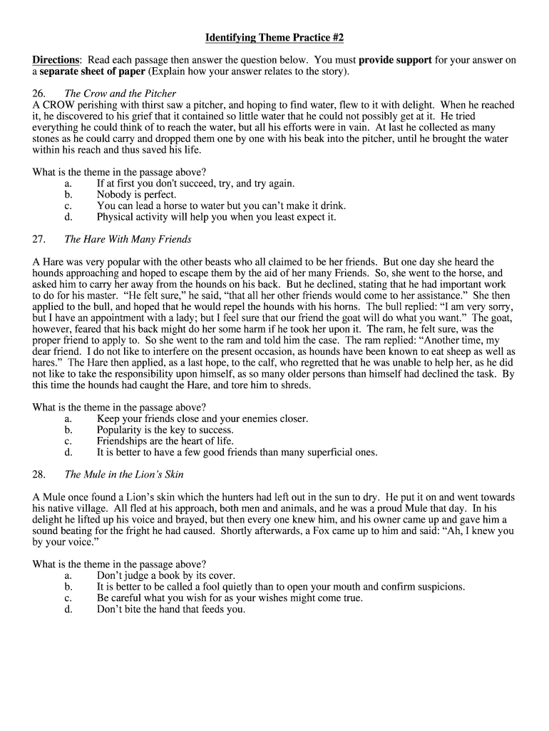 Fillable Online Identifying Theme Practice #2 Fax Email Print - pdfFiller