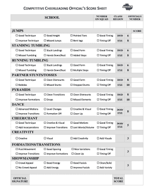 Fillable Online COMPETITIVE CHEERLEADING OFFICIALS SCORE SHEET Fax ...