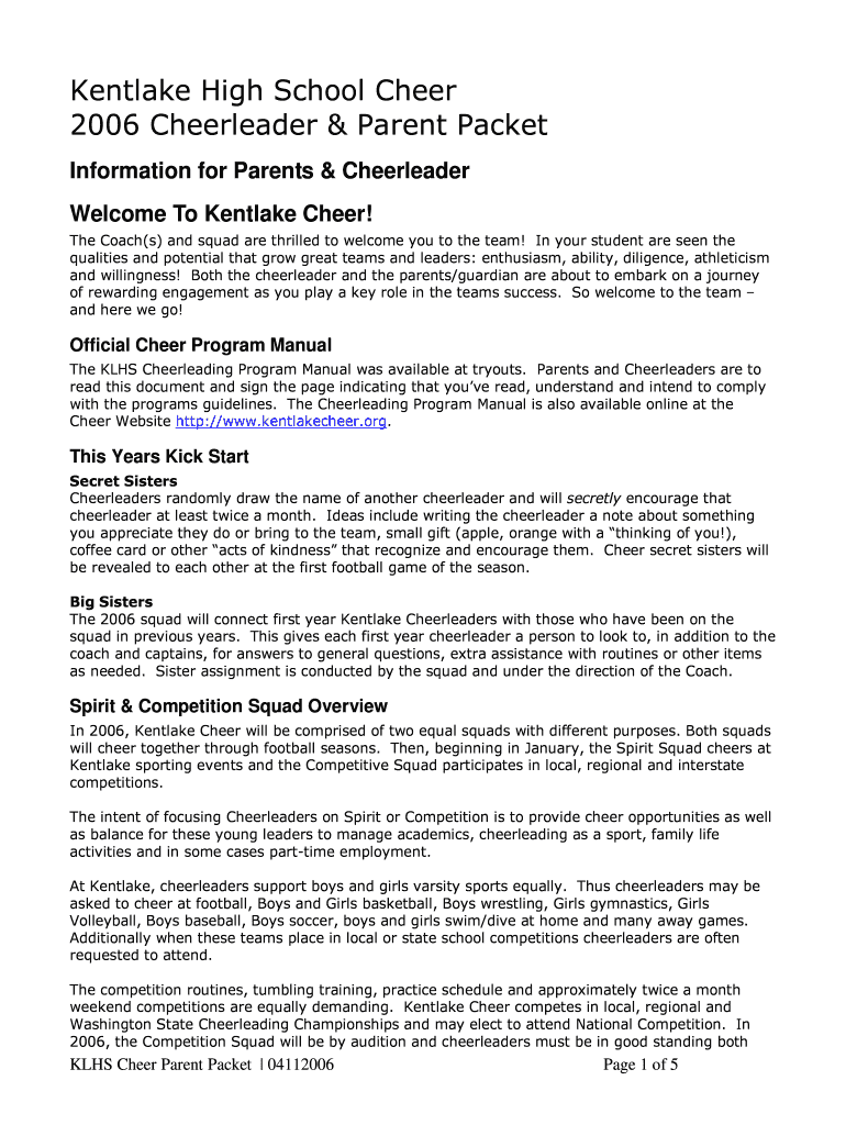Fillable Online Kentlake High School Cheer Fax Email Print - pdfFiller