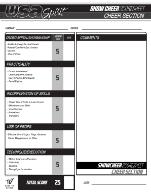 Fillable Online SHOW CHEER SCORESHEET Fax Email Print - pdfFiller