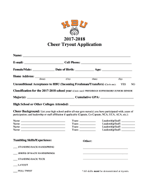 Fillable Online Cheer Tryout Application Fax Email Print - pdfFiller