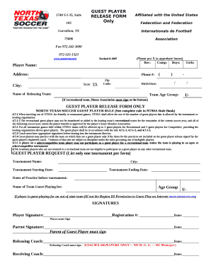 GUEST PLAYER RELEASE Doc Template | pdfFiller