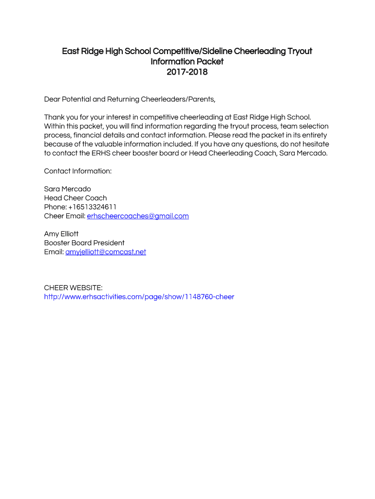 Fillable Online East Ridge High School Competitive/Sideline ...