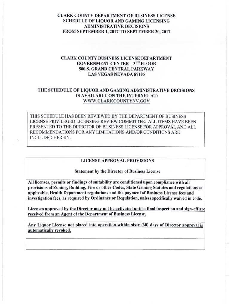 Fillable Online clark county department of business license schedule of ...