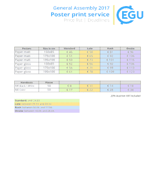 Fillable Online Poster Printing Service Price List Fax Email Print ...