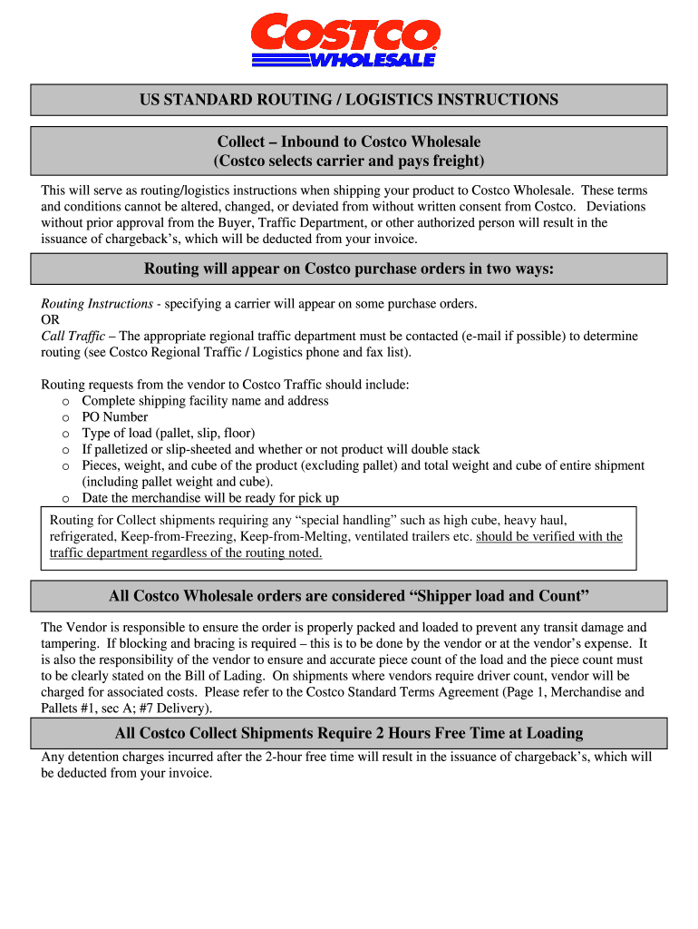 Fillable Online US STANDARD ROUTING / LOGISTICS INSTRUCTIONS Fax Email ...