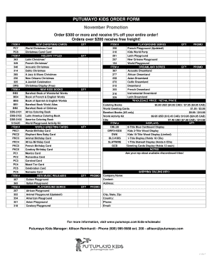 Fillable Online PUTUMAYO KIDS ORDER FORM Fax Email Print - pdfFiller