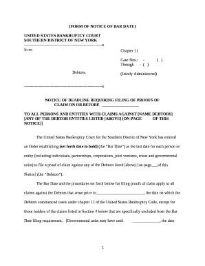 OF NOTICE OF BAR DATE Doc Template | pdfFiller