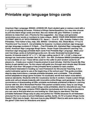 Fillable Online Printable sign language bingo cards Fax Email Print ...