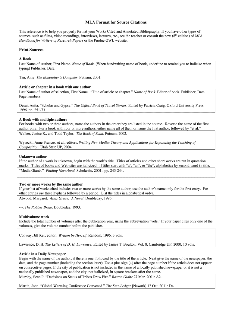 Fillable Online MLA Format for Source Citations Fax Email Print - pdfFiller