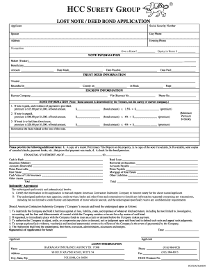 Fillable Online LOST NOTE / DEED BOND APPLICATION Fax Email Print ...