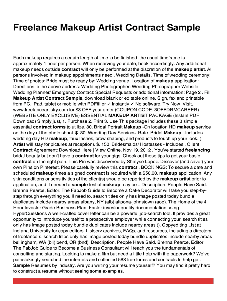 Fillable Online Freelance Makeup Artist Contract Sample Fax Email Print ...