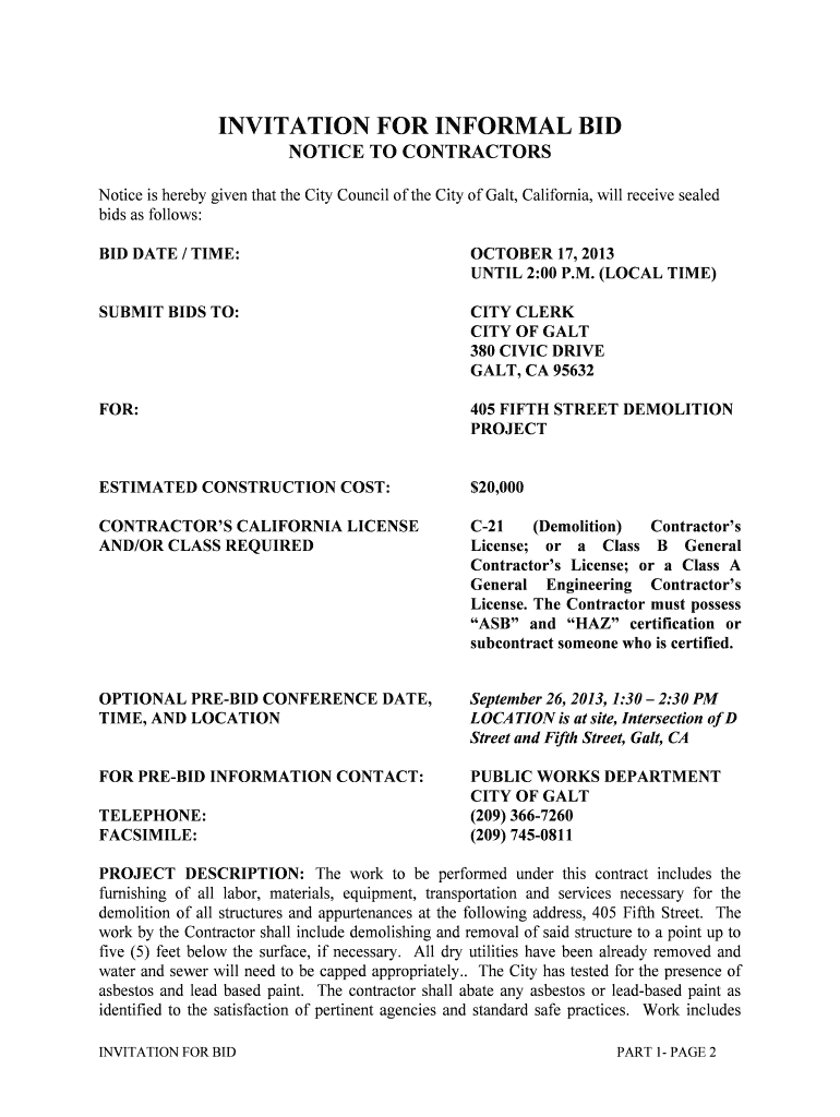 Fillable Online INVITATION FOR INFORMAL BID Fax Email Print - pdfFiller