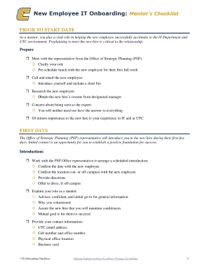 Fillable Online New Employee IT Onboarding: Mentors Checklist Fax Email ...