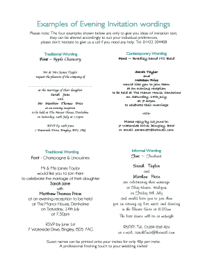 Fillable Online Examples of Evening Invitation wordings Fax Email Print ...