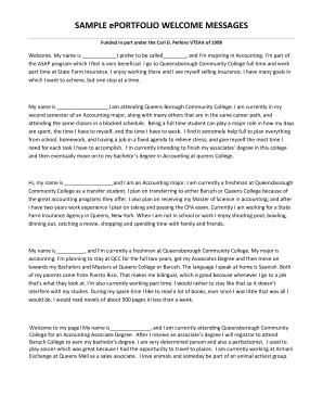 Fillable Online SAMPLE ePORTFOLIO WELCOME MESSAGES Fax Email Print ...