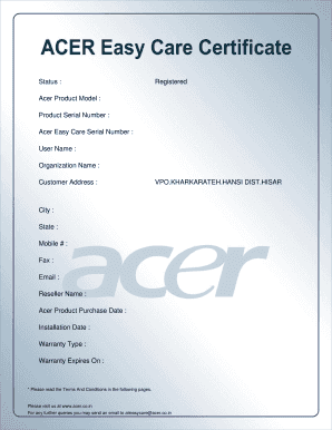 Fillable Online Acer Product Model : Fax Email Print - pdfFiller
